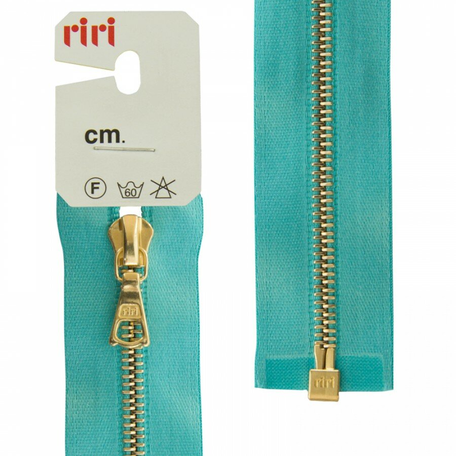 Молния металл, Gold, разъёмная 1 замок, на атласной тесьме, 4 мм, 70 см, цвет 5859, бирюзовый