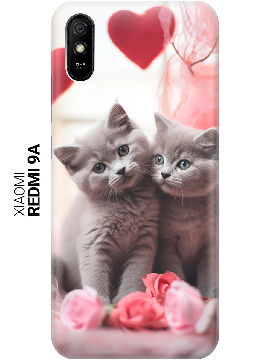 Силиконовый чехол на Xiaomi Redmi 9A / Сяоми Редми 9А с рисунком "Котики и сердечки"