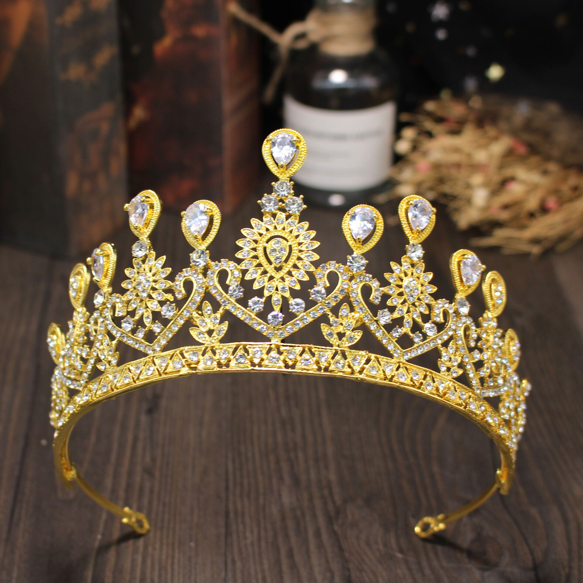 Свадебная корона S516, с кристаллами, имитация золота