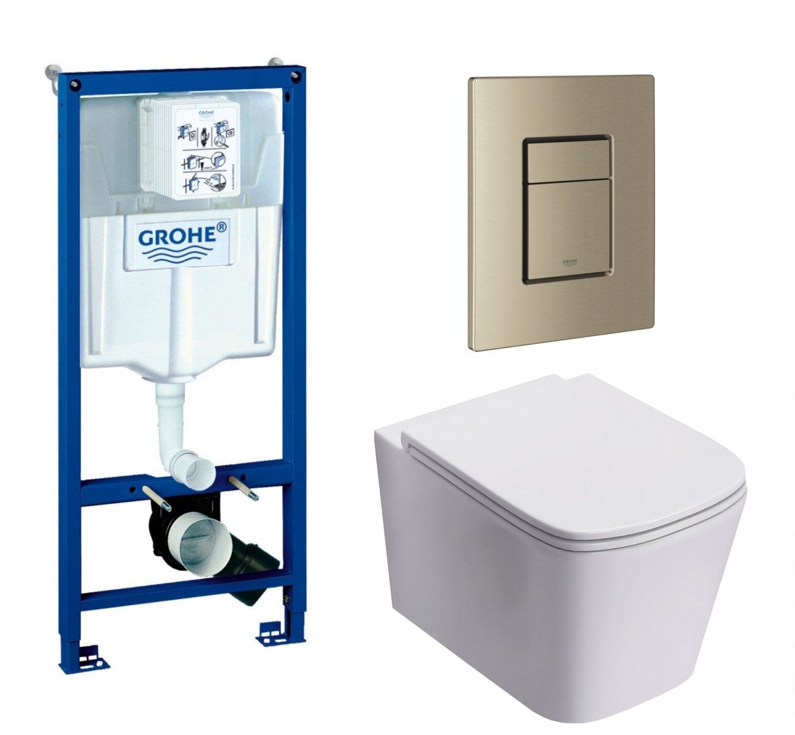 Комплект 3 в 1 инсталляция Grohe Rapid SL + Унитаз подвесной Lorne Lambro LN5007504 + кнопка никель матовый