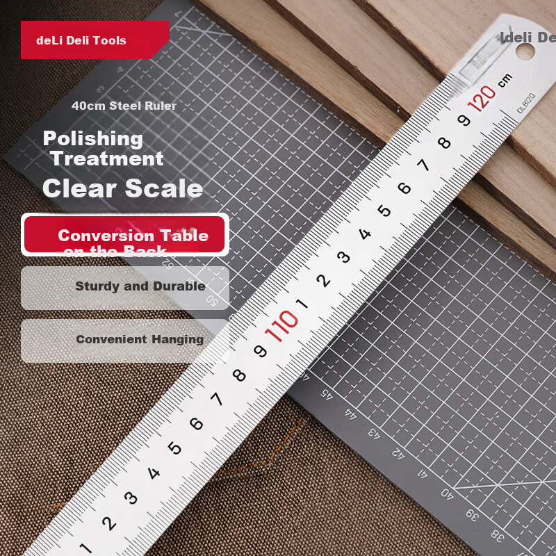 Deli Нержавеющая сталь прямая линейка 40 см метрическая чертежная Стиль：40 см