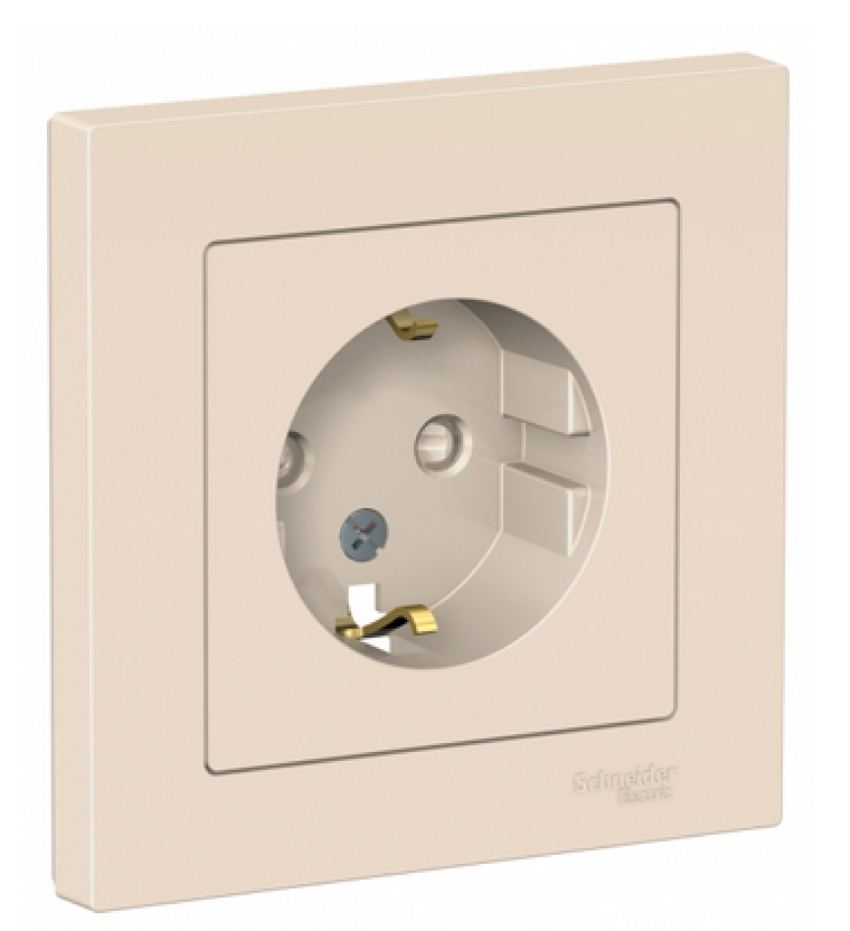 Розетка силовая штепсельная Systeme Electric / Систем Электрик AtlasDesign в сборе, 16А 250В IP20 бежевая с заземлением и шторками, ATN000244 / электрооборудование