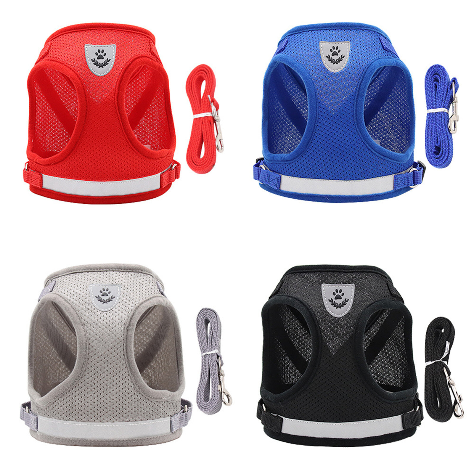 Набор для собак: шлейка и поводок светоотражающие, регулируемые, сетчатый жилет для маленьких собак,