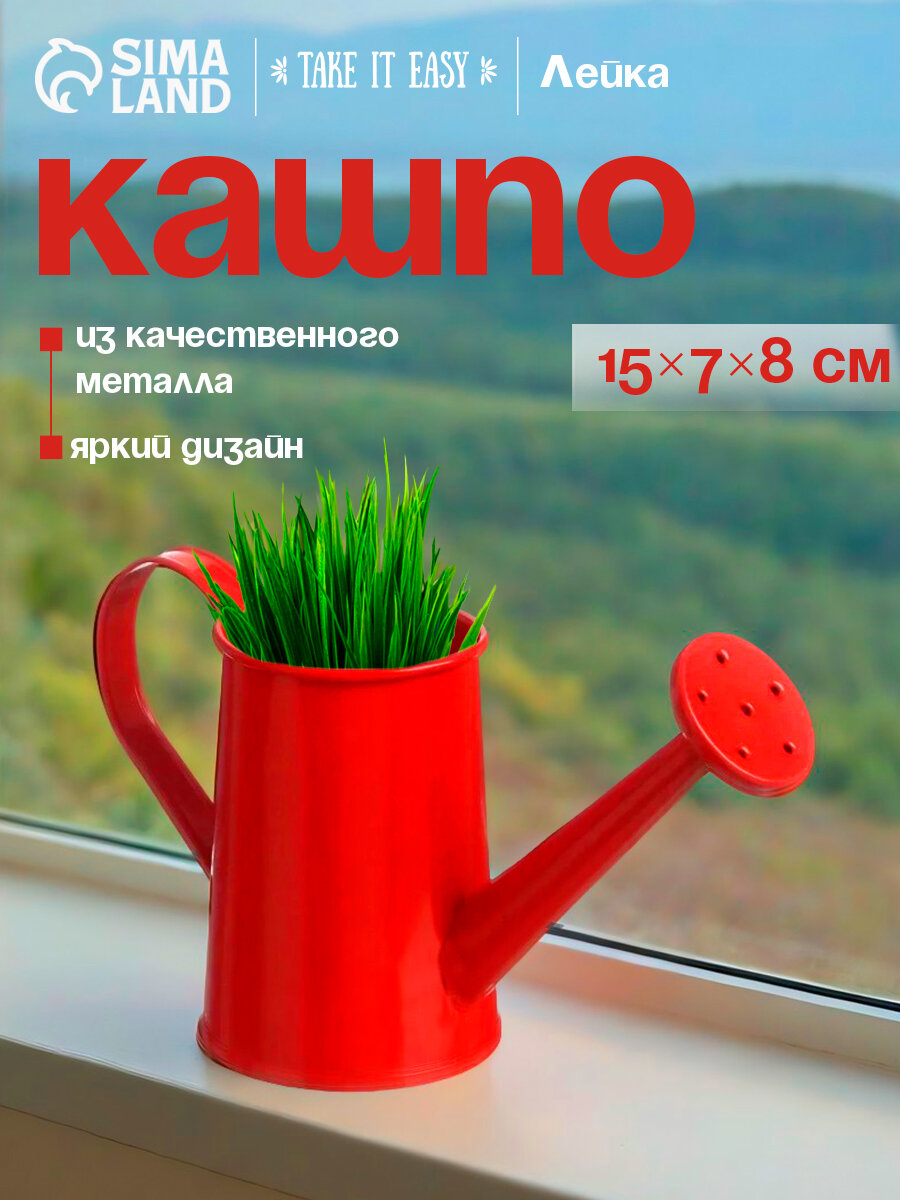 Кашпо TAKE IT EASY «Лейка», размер 15×7×8 см, металл, красное