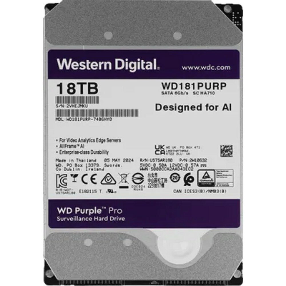 Внутренний HDD жесткий диск Western Digital WD181PURP Purple Pro 18000ГБ
