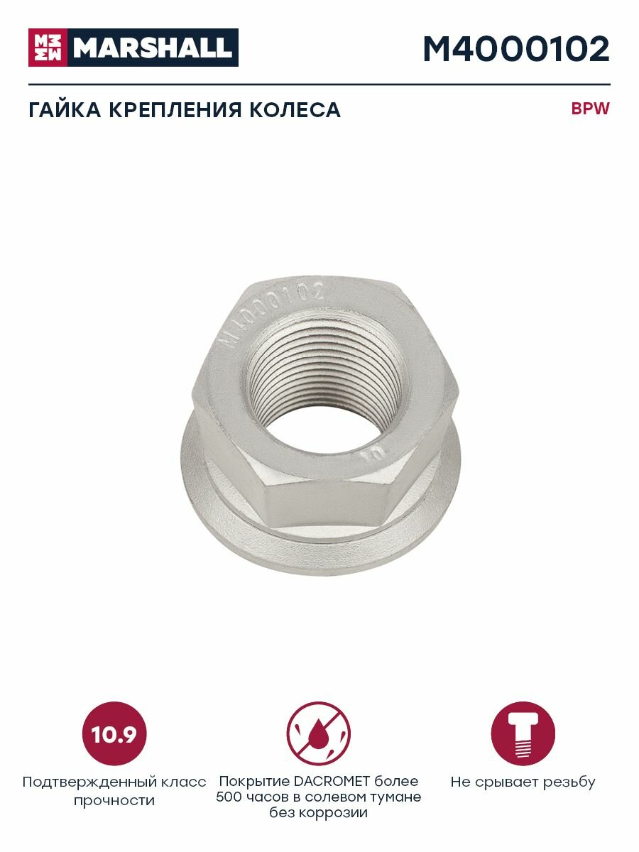 Гайка крепления колеса Дакромет BPW (H 27; 22x1,5)