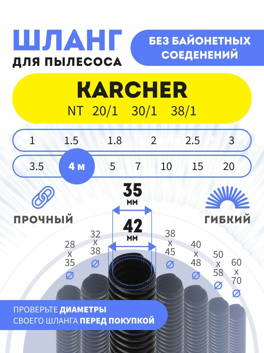 Шланг гибкий для пылесосов Karcher серий NT 4 м