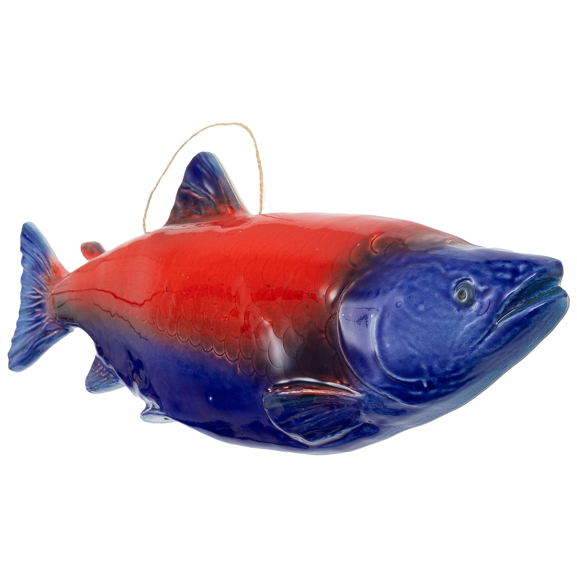 Панно декоративное Рыба лосось идущий на нерест керамическое авторской ручной работы (КМА-ПД-122)