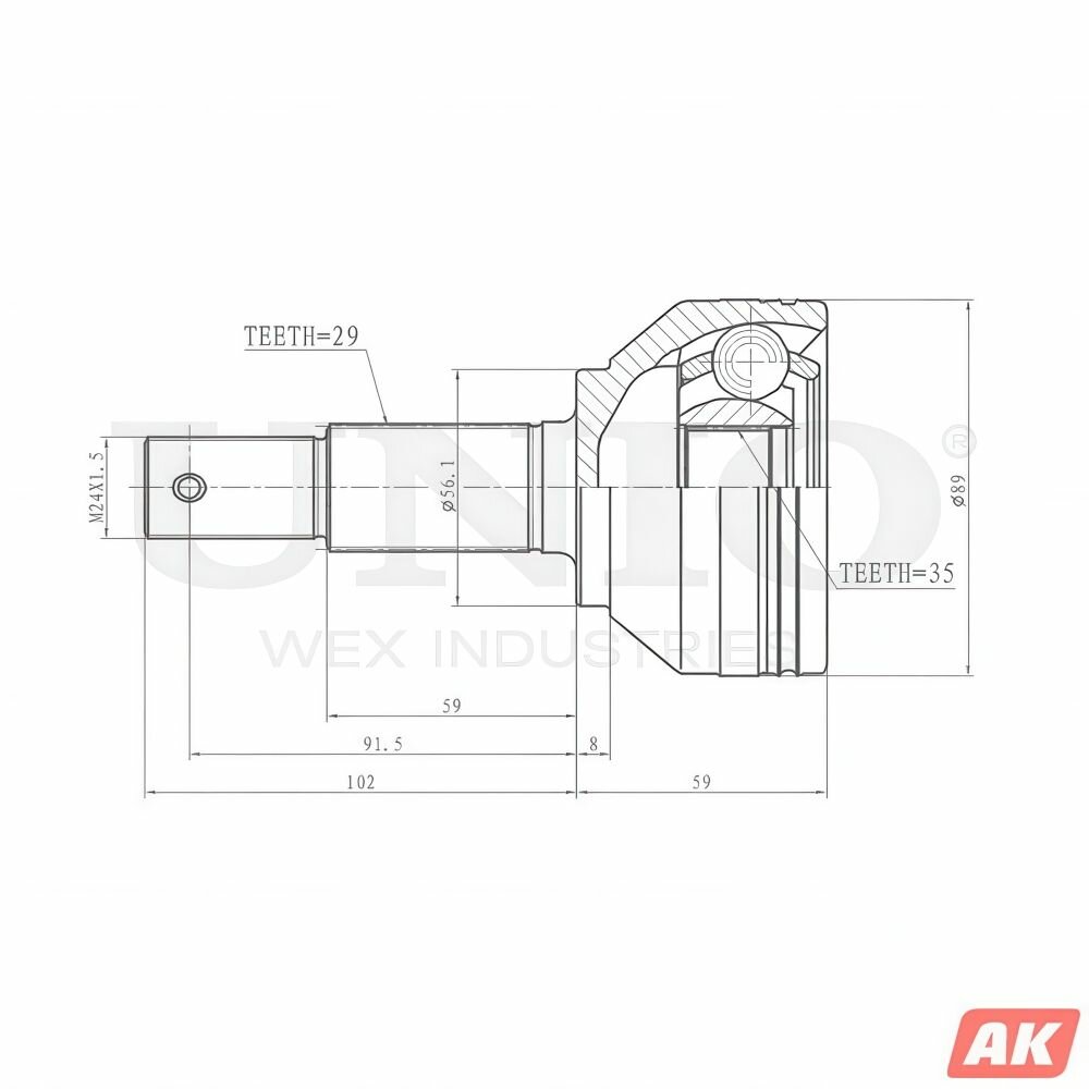 ШРУС наружный (МКПП/АКПП), для Ниссан Кашкай (J10E) 07-, Nissan Qashqai 07-, артикул CVJ-20031, производителя UNIO