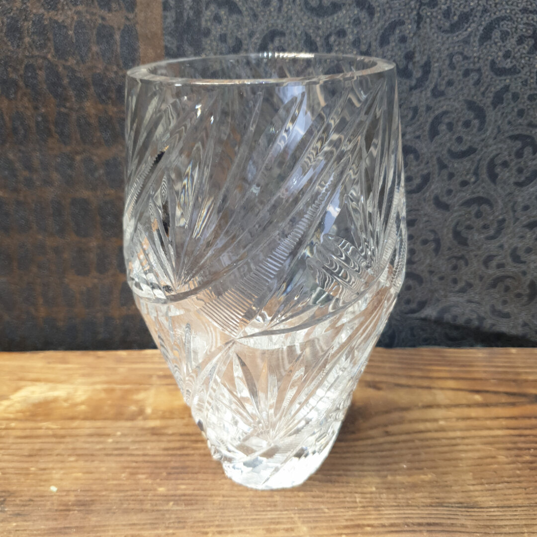 Ваза, хрусталь,17 см, ручная резка, винтаж СССР