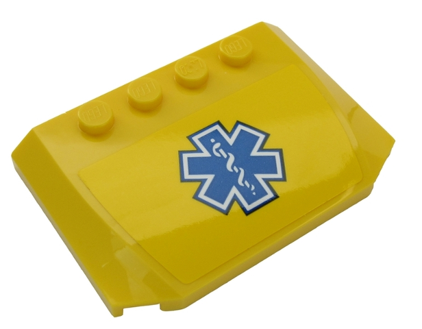 Wedge 4 x 6 x 2/3 Triple Curved with Blue EMT Star of Life on Yellow Background Pattern (Sticker) - Set 60203, 52031pb132 Yellow U
