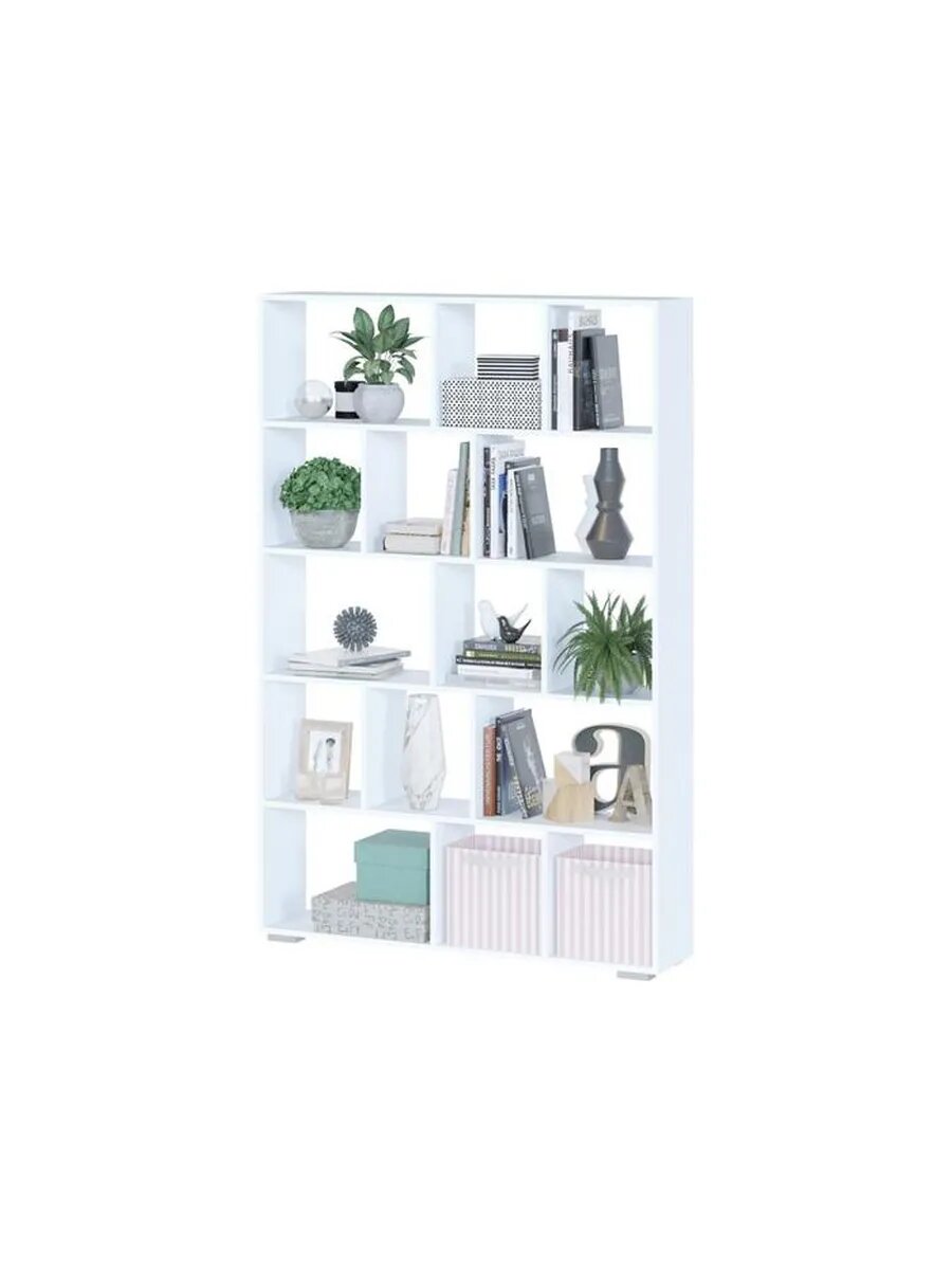 Стеллаж Сокол СТ-11, крепление к стене, белый, ЛДСП, 15 открытых полок