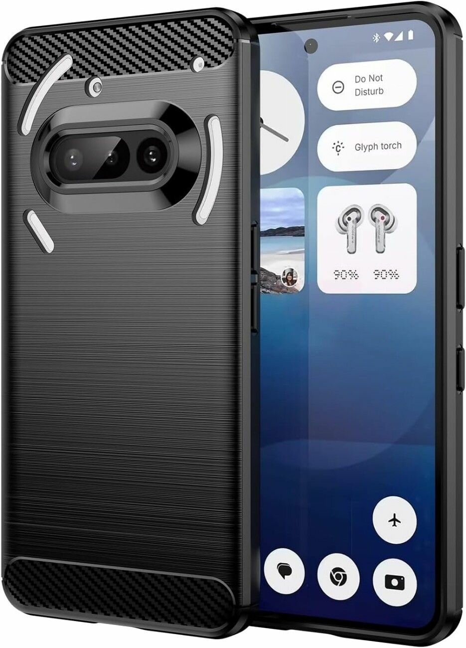 Чехол на Nothing Phone 3a силиконовый карбон сталь чёрный