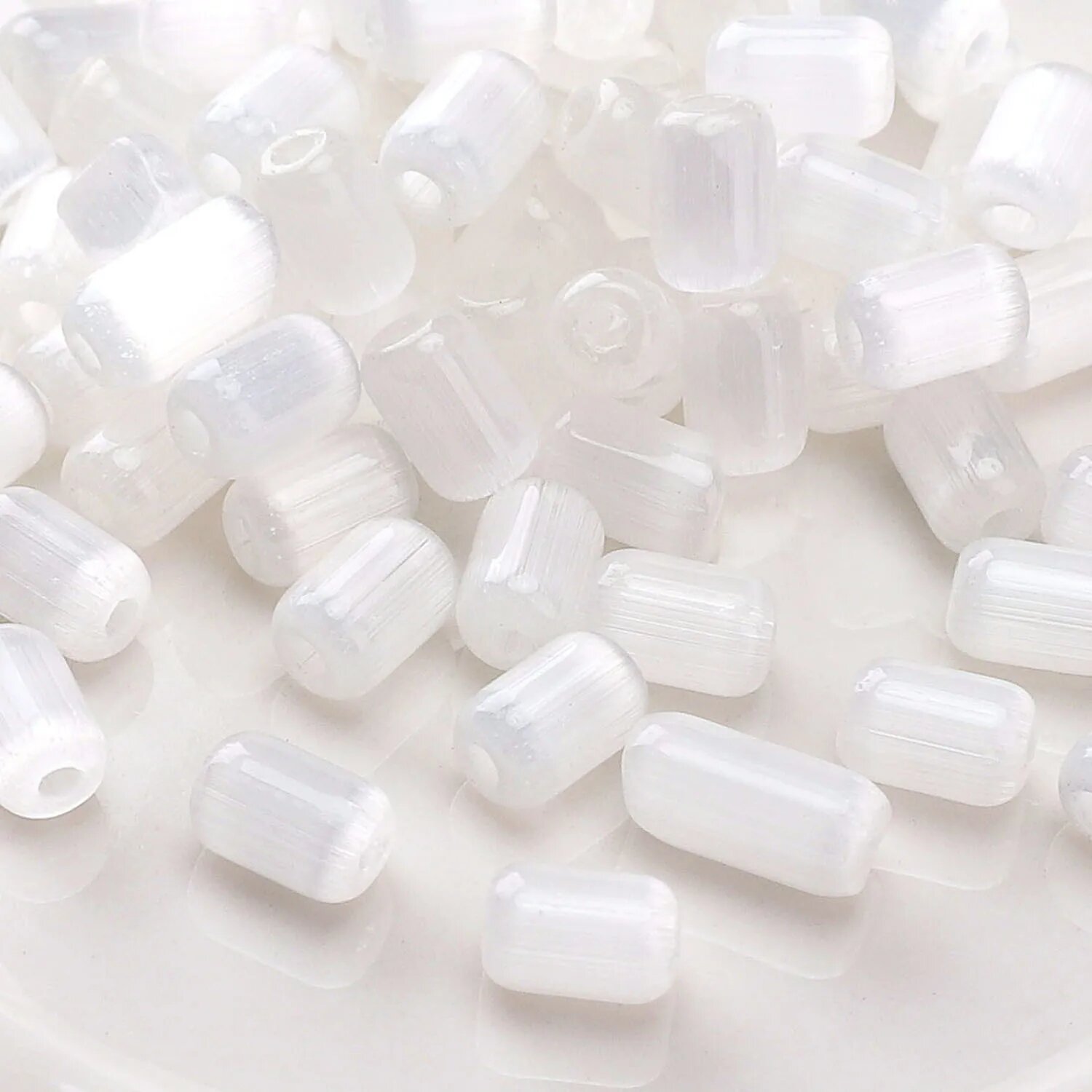 Белые стеклянные бусины кошачий глаз, цвет 1 white