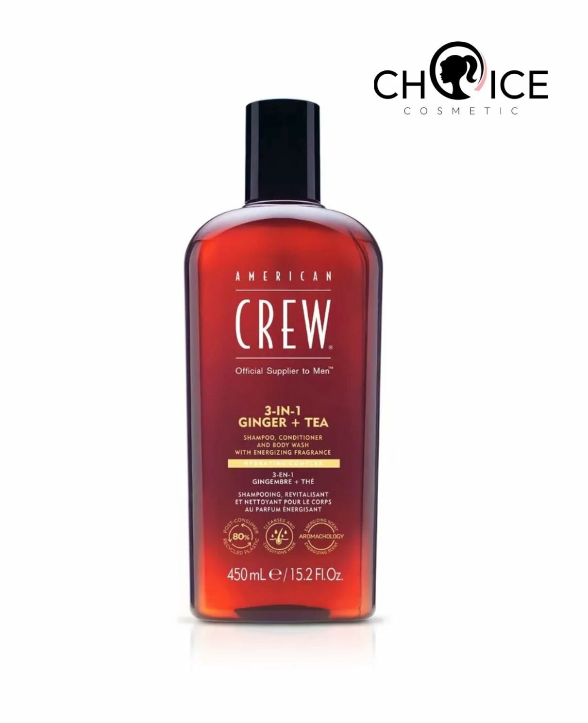 American Crew 3-in-1 Ginger + Tea - Шампунь, кондиционер и гель для душа с ароматом имбиря и зеленого чая 450 мл
