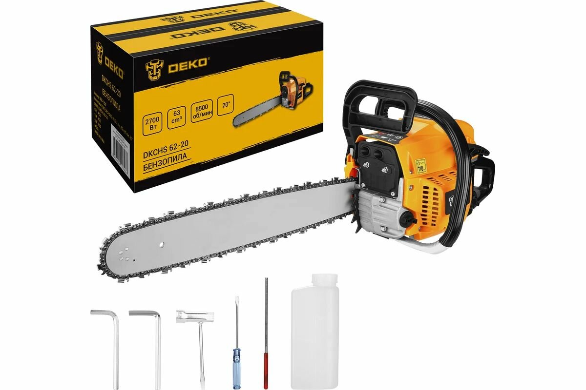 Бензопила DEKO DKCHS 62-20, 20", 3.7 л. с.