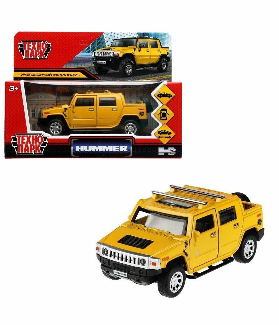 Машина металлическая, Модель HUMMER H2 PICKUP, длина 12 см, желтый, 3+