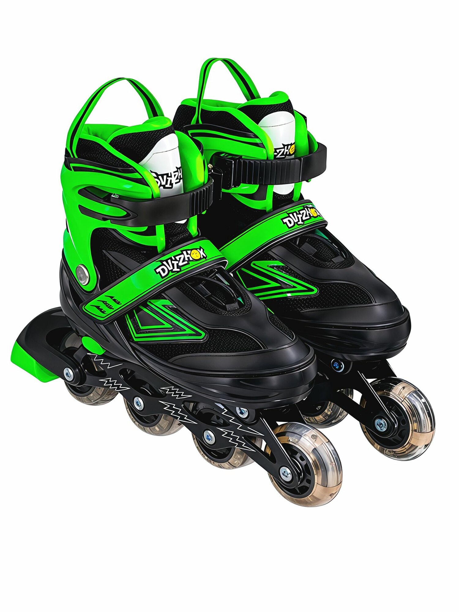 Роликовые коньки Dvizhok с подсветкой, детские раздвижные ролики, спортивный инвентарь для активного отдыха, размер L 38-41, пластиковые колеса PVC, цвет черно-зеленый