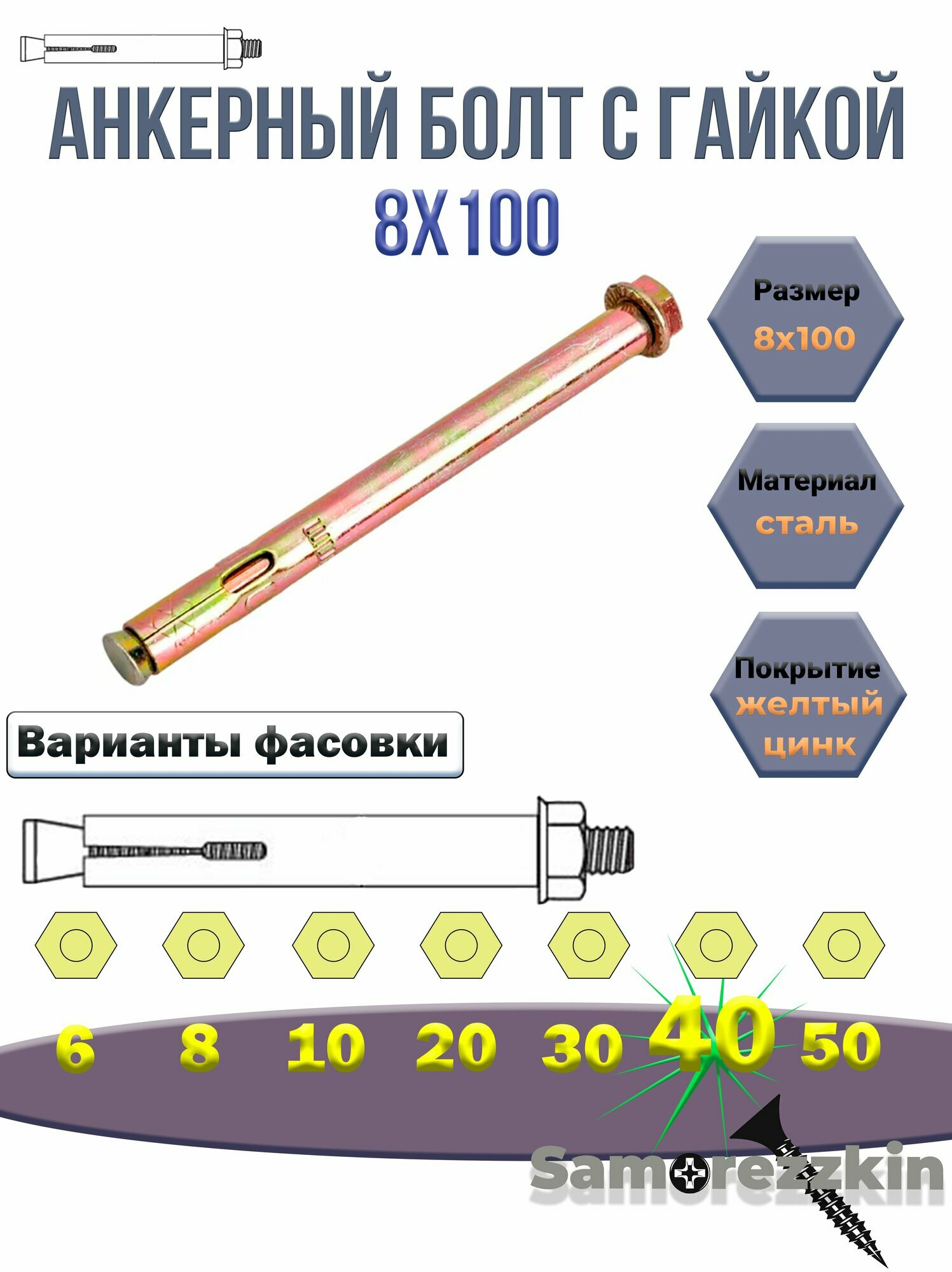 Анкер болт с гайкой 8х100