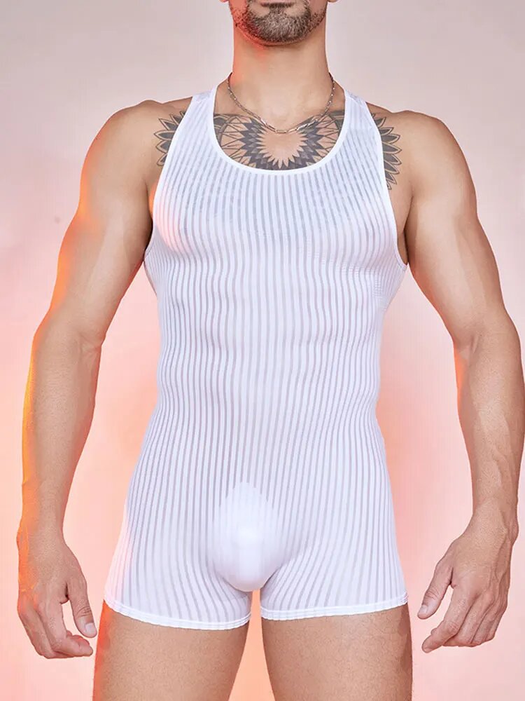 Мужское тонкое боди в полоску, высокоэластичные прозрачные колготки с U-образной Белый, белый