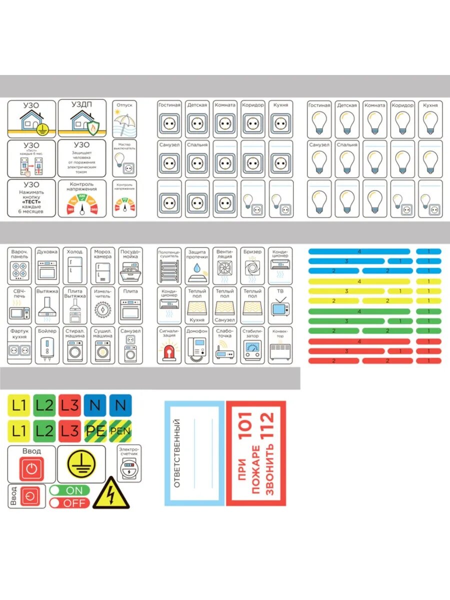 Набор наклеек "Маркировка электрощитов" 100х100 120шт