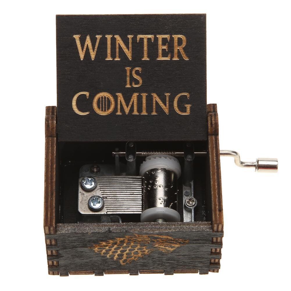 Музыкальная шкатулка elegant hand crank retro carved wood case, wolf head, black