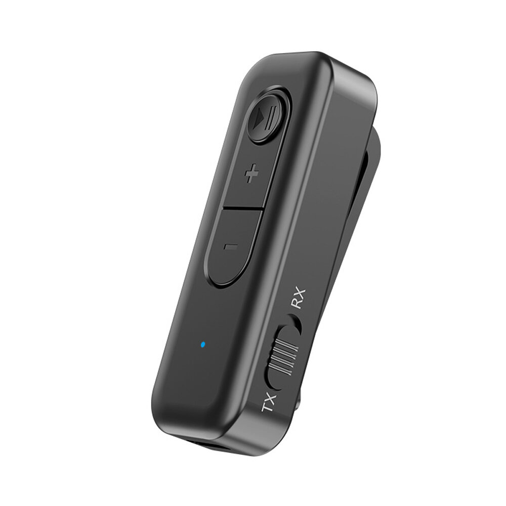 BT5.3 передатчик приемник 2 в 1 беспроводной адаптер 3.5мм AUX стерео аудио вход выход для автомобильных колонок наушников телевизоров ПК, черный, материал ABS, дальность передачи 15 метров, батарея встроенная 3.7V 180mAh, порт зарядки Type-C, размер