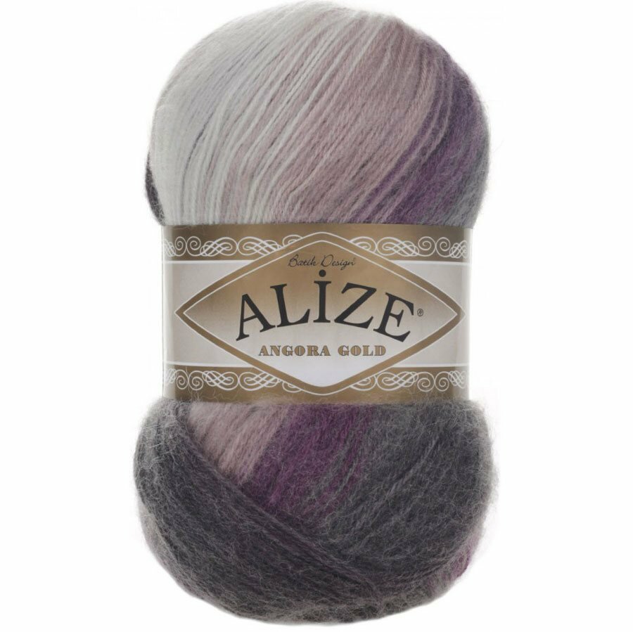 Пряжа Alize ANGORA GOLD BATIK 1986 серый/сирень/белый (5 мотков)