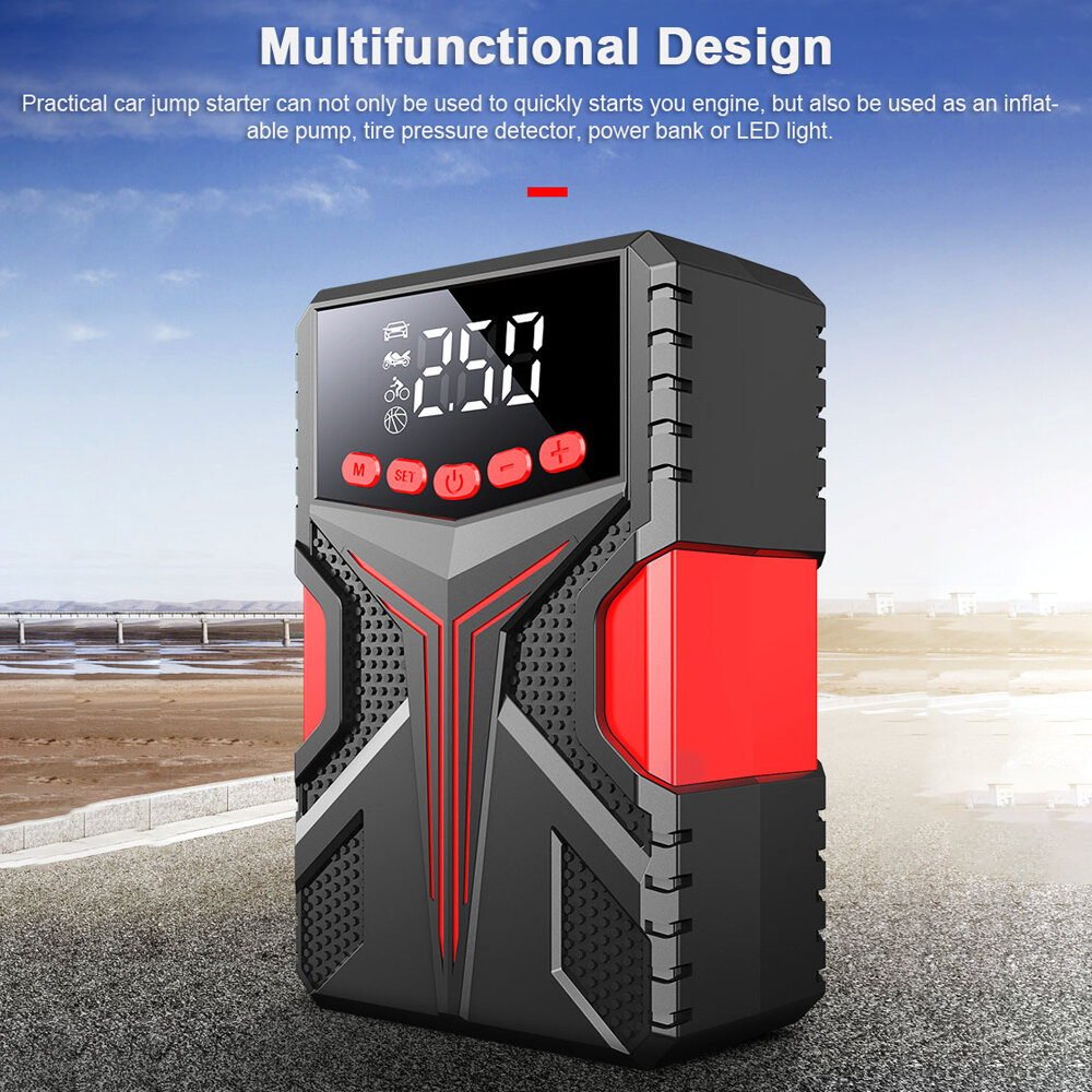 Многофункциональный пусковой аккумулятор с воздушным компрессором 2000A для автомобилей до 6.5L бензиновых и 4.0L дизельных двигателей, 150PSI