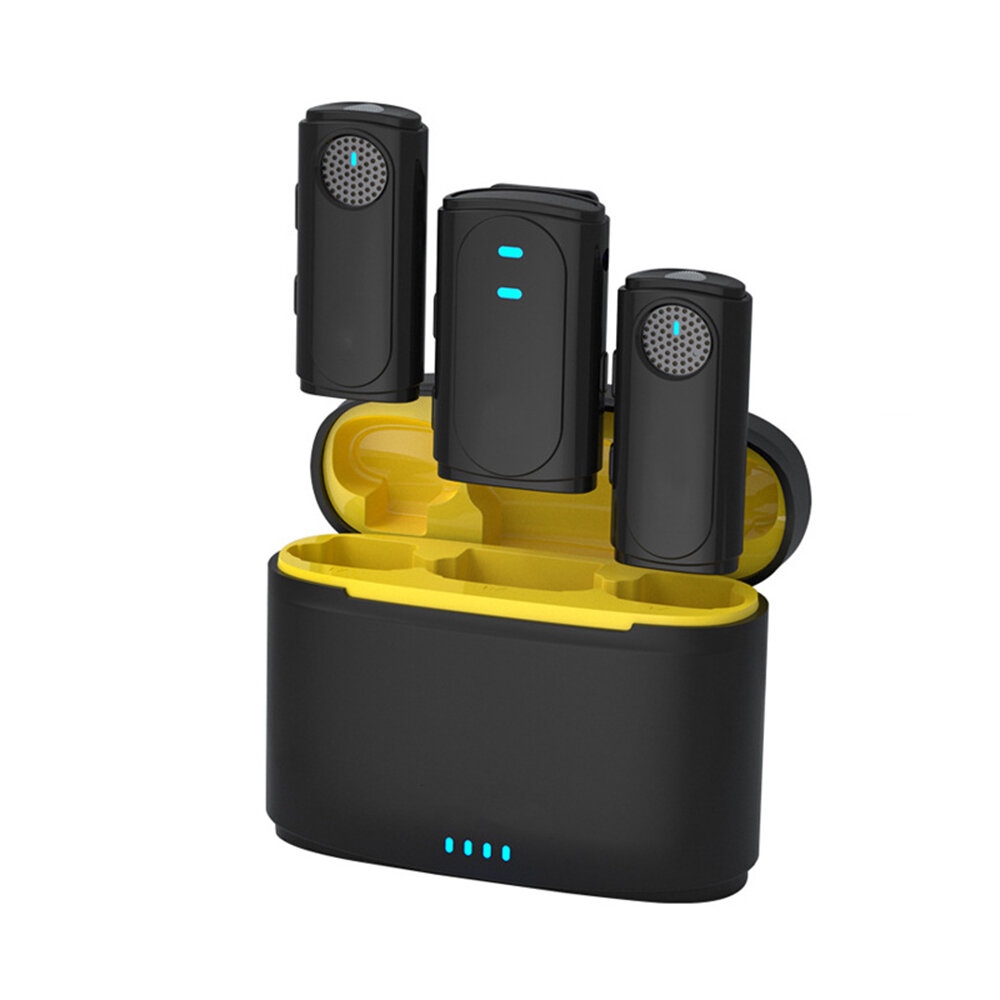 Система беспроводных микрофонов с 1 приемником + 2 передатчиками + 1 зарядным боксом Дальность передачи 20М Встроенный аккумулятор Для интерфейса 3.5мм Камера Видеокамера Ноутбук Прямые трансляции Интервью Влог Материал ABS Тип передачи 2.4ГГц цифровая