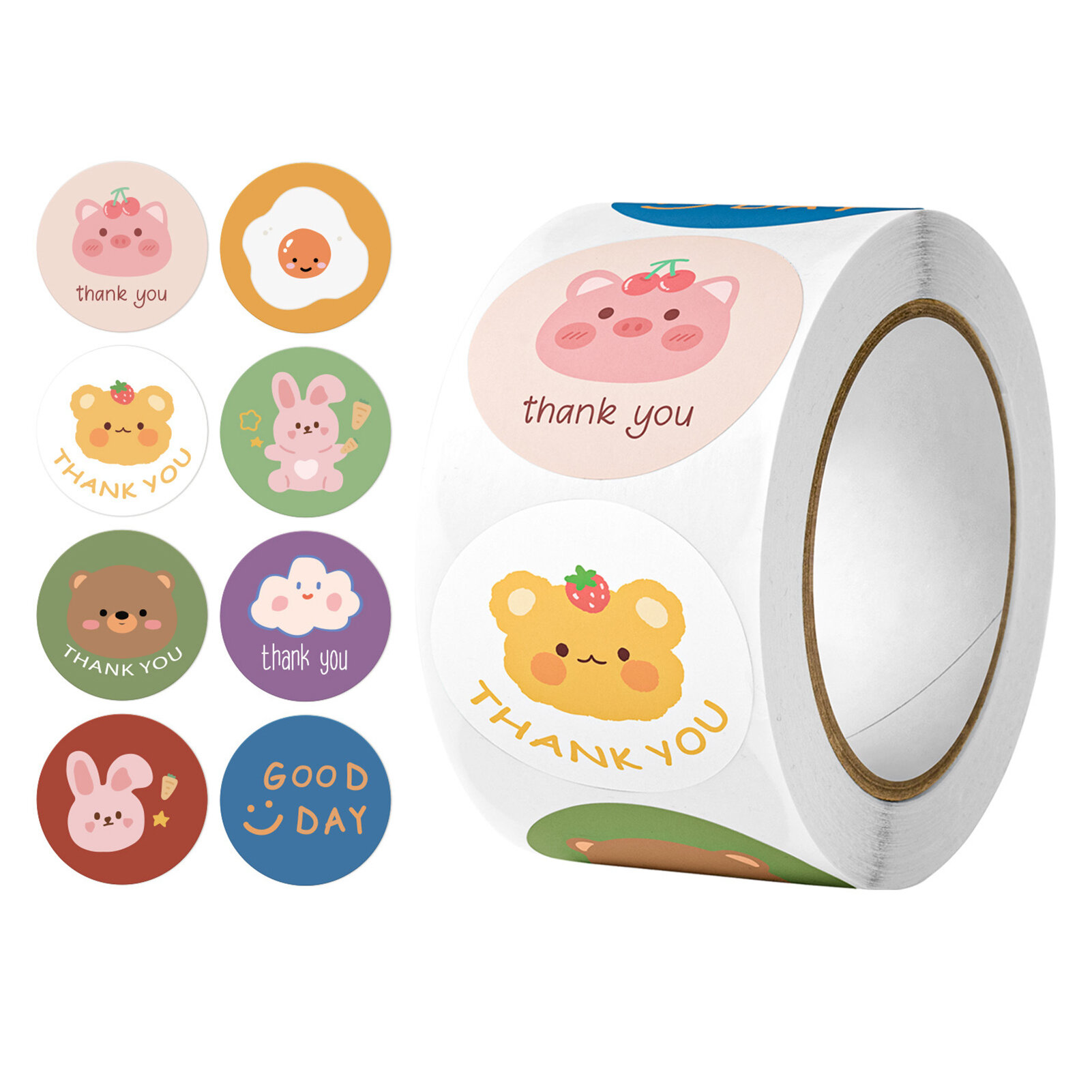 Наклейки "Thank You" с животными, размер 1 дюйм (25x25 мм), 500 листов на рулон, для скрапбуков, журналов, открыток, подарочных пакетов, букетов, бизнеса, дней рождения, свадеб, типы N3/N4/N5 (выбор), вес 60 г, упаковка 1 рулон