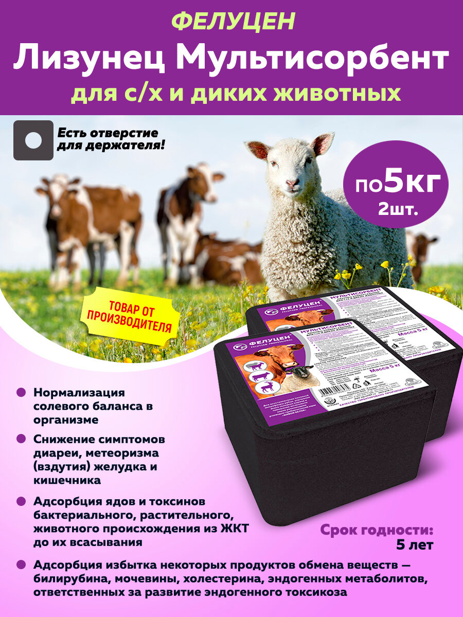 Комплект Фелуцен лизунец универсальный для с/х и диких животных (Мультисорбент) (5кг), 2 штуки