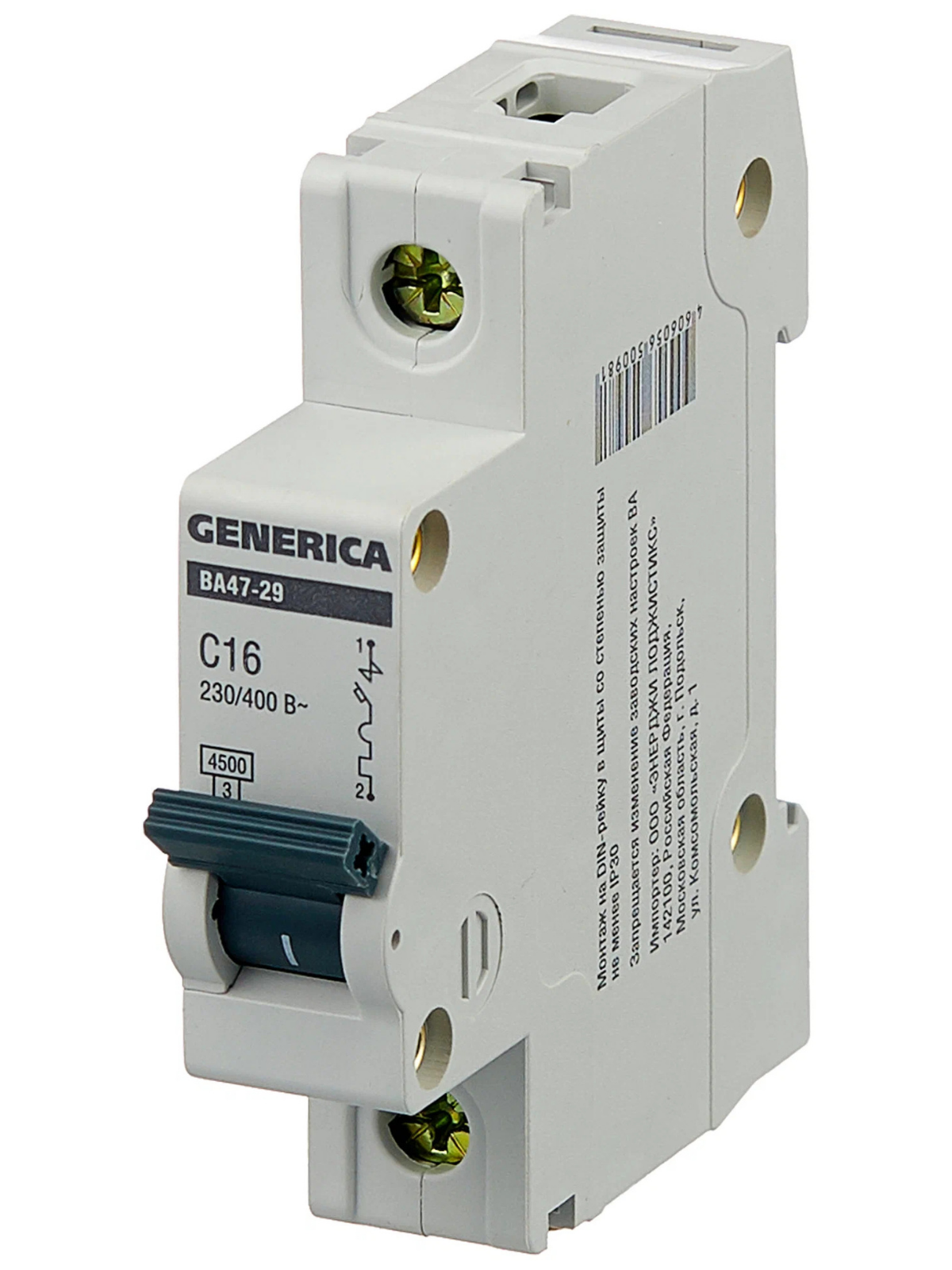 Автоматический выключатель Generica ВА 47-29 (C) 4,5kA 16 А