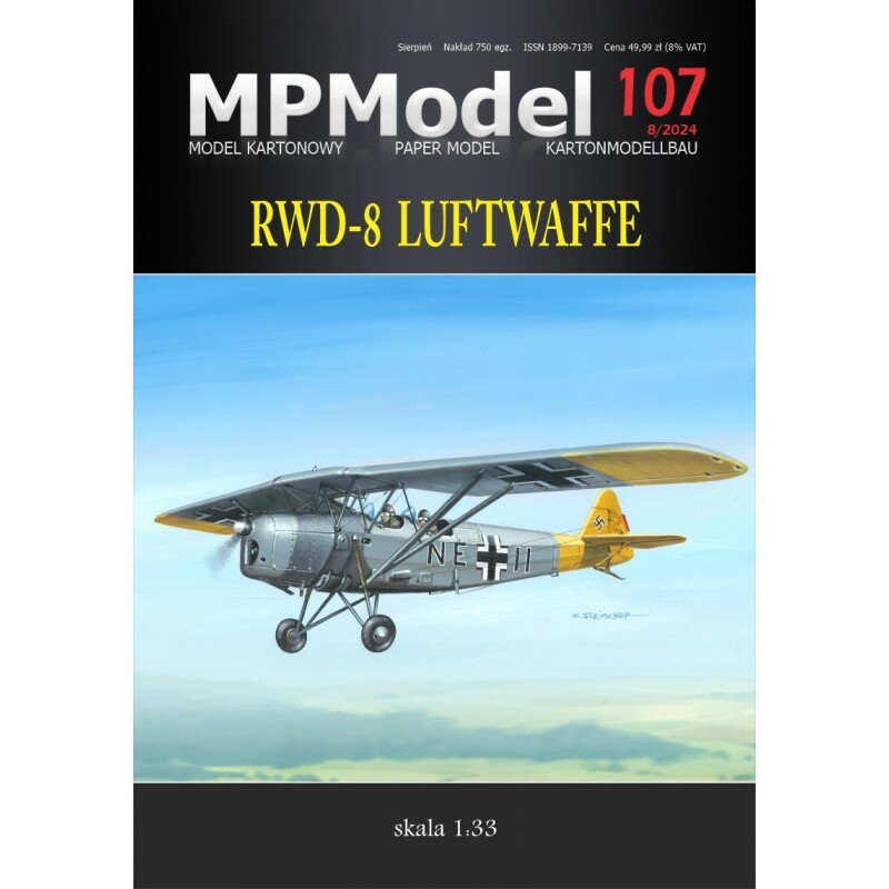 Сборная бумажная модель Самолет RWD-8 LuftwaffeI - MPModel №107 (Журнал)