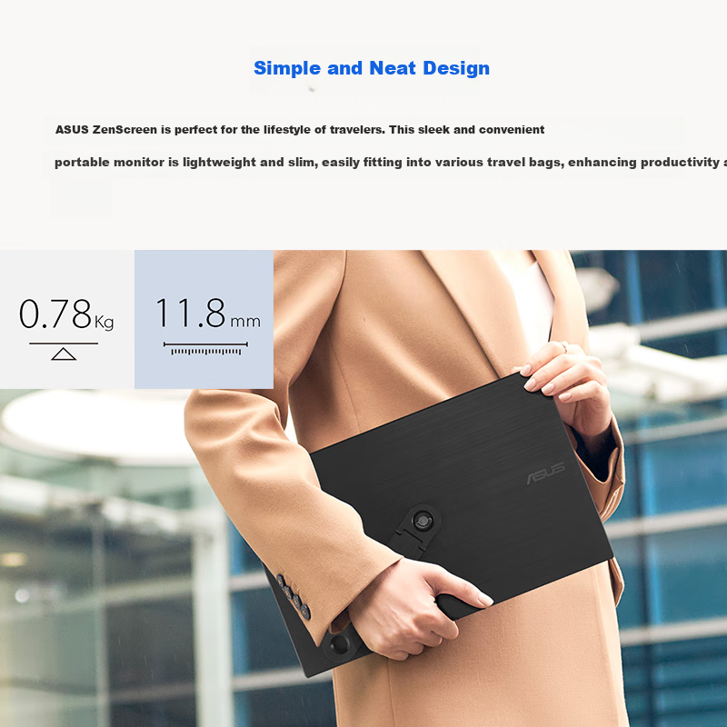 ASUS 16-inch FHD Portable Monitor 60Hz Refresh Rate Tripod Hole Type-C Computer Laptop Secondary Screen Switch Mobile Phone PS5 Extended Screen MB169CK
