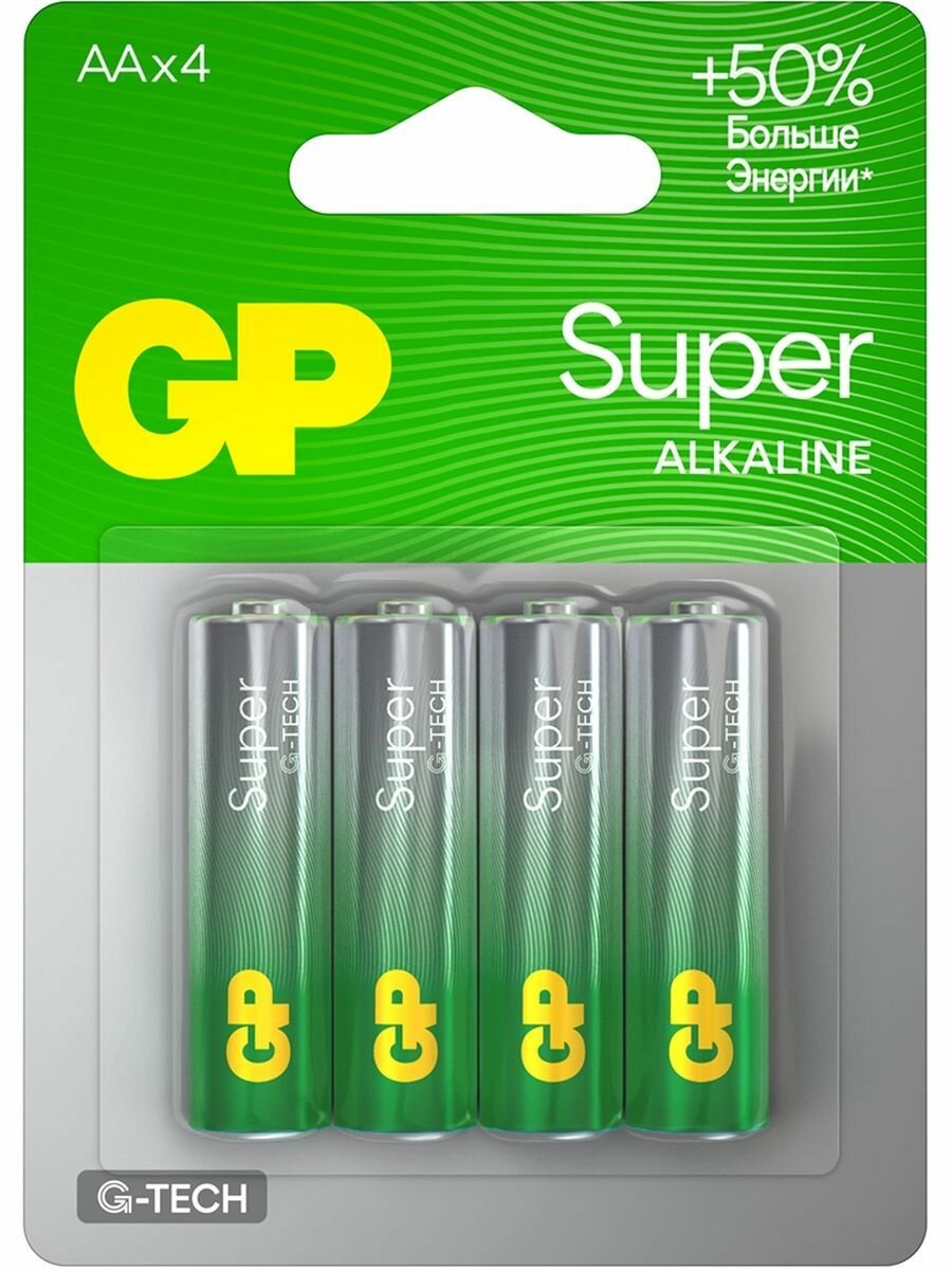 Батарейки GP "Super Alkaline", G-Tech, AA, 4шт, защита от протекания