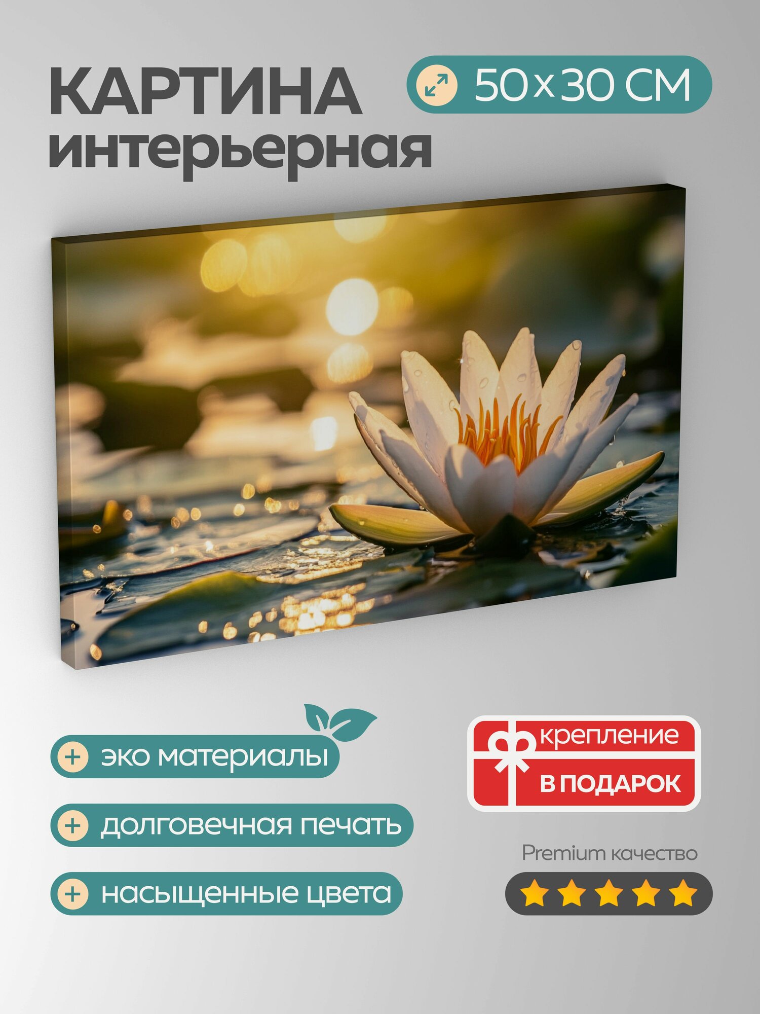 Картина на холсте интерьерная 50х30 см, лилия, солнце, свет, краски, цветок, листва, живопись, красота, безмятежность