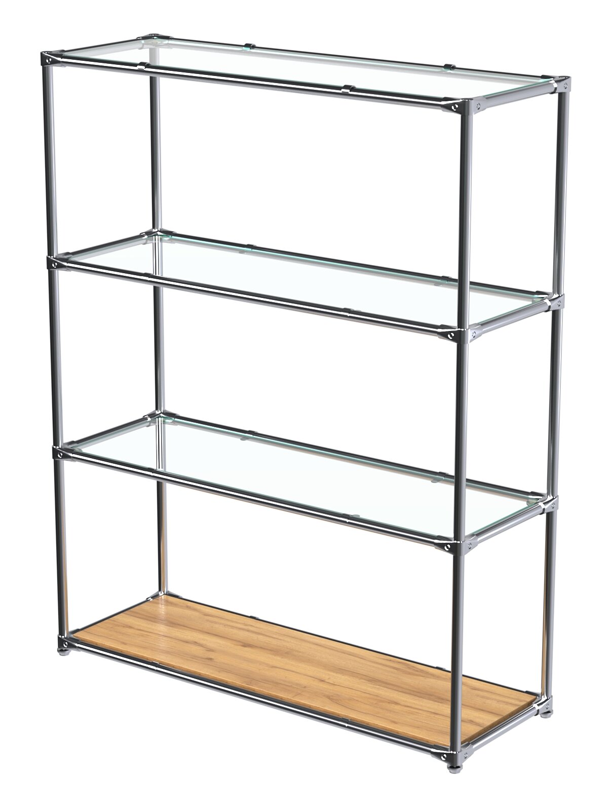 Торговый хромированный стеллаж с прозрачными полками №7, Дуб Золотистый