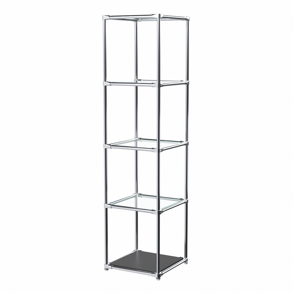 Торговый хромированный стеллаж с прозрачными полками №1, Черный