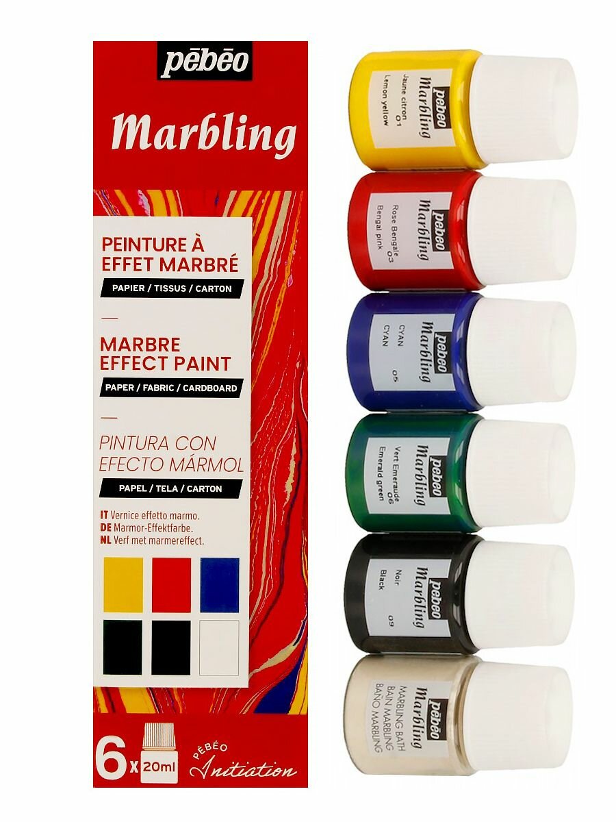 "PEBEO" Набор красок Marbling "Открытие" для техники Эбру 6 цв. х 20 мл
