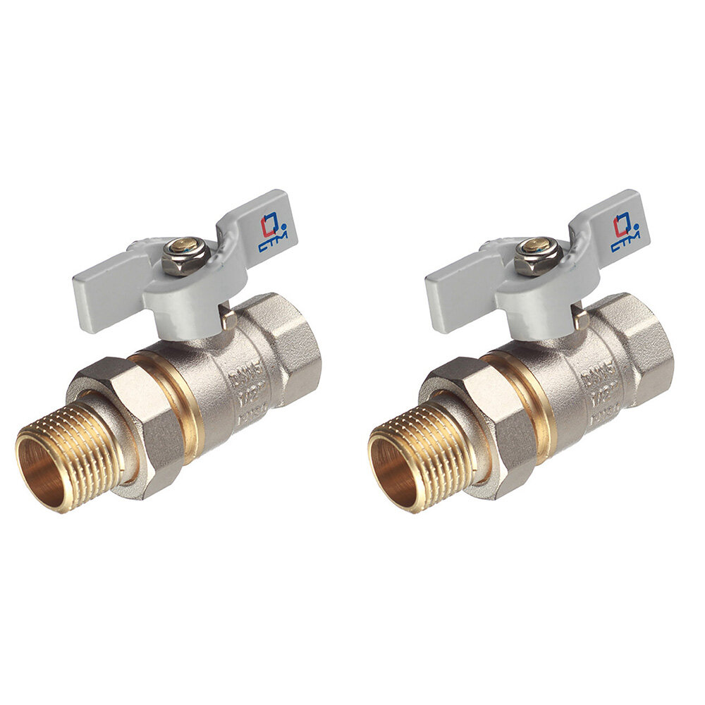 Кран шаровой латунный 1/2 ВР(г) х 1/2 НР(ш) бабочка с полусгоном прямой (2 шт.)