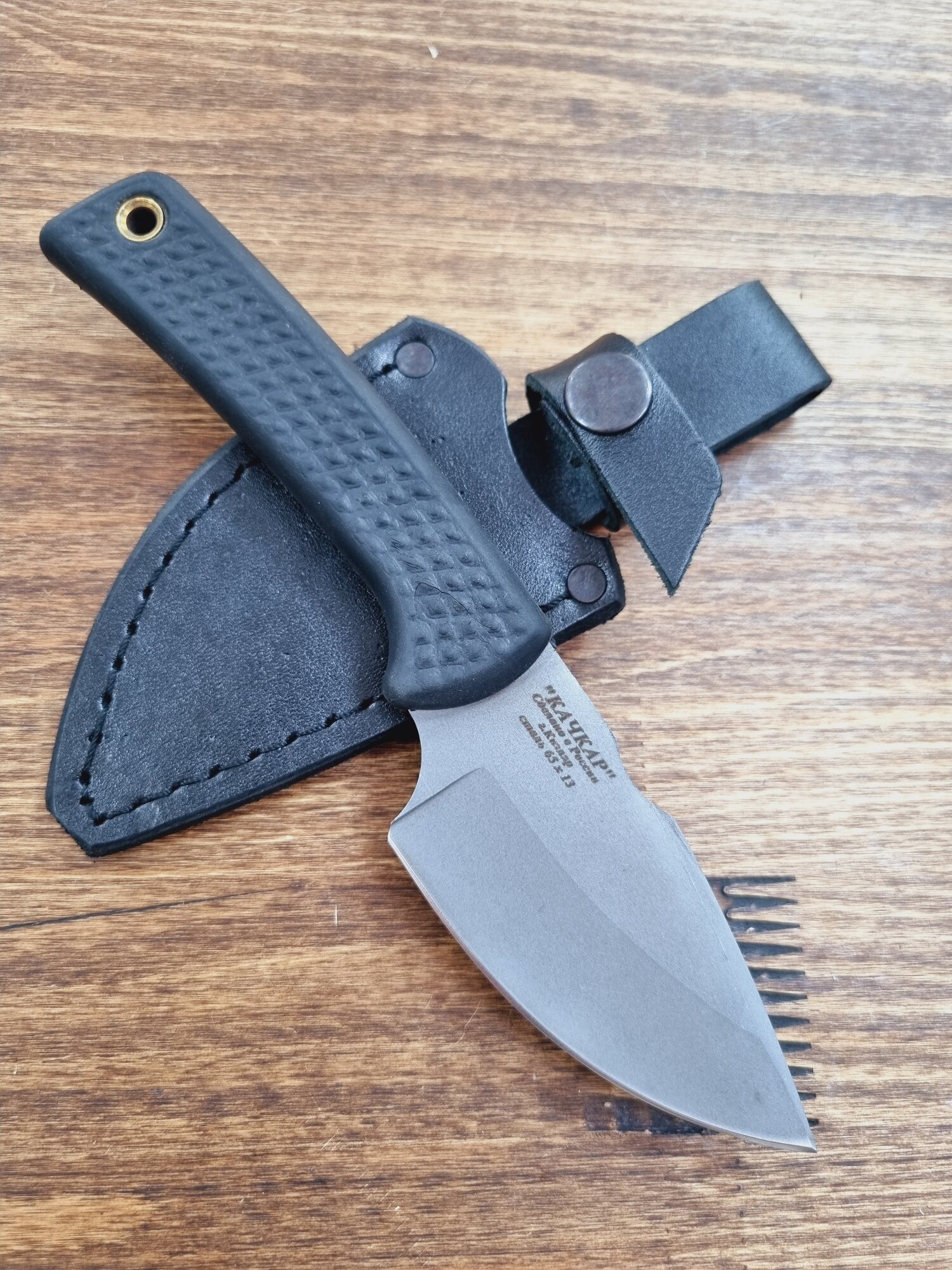 Туристический нож "Качкар" с травлением, эластрон, нержавеющая сталь 65Х13