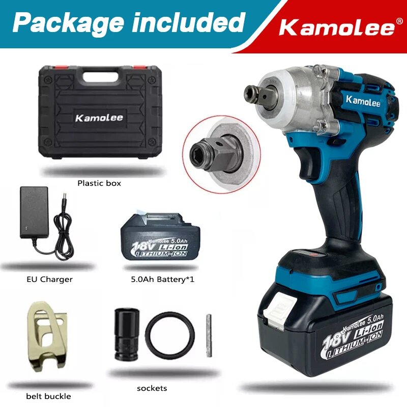 Kamolee DTW285 Электрический ударный гайковерт 520 Н·м 1/2" ЕС, One Bat Plastic Box