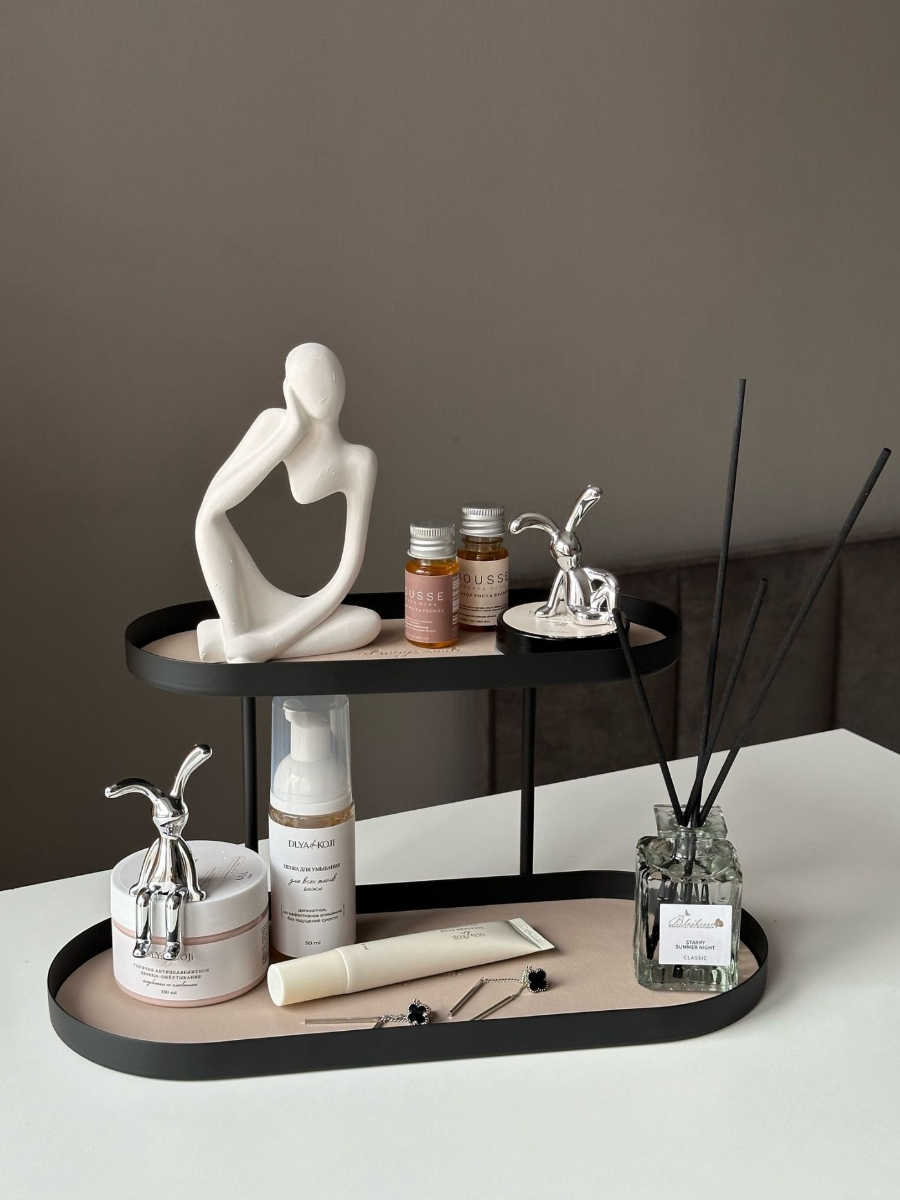 Подставка для украшений и косметики 2 яруса, металлическая, с ковриками из экокожи