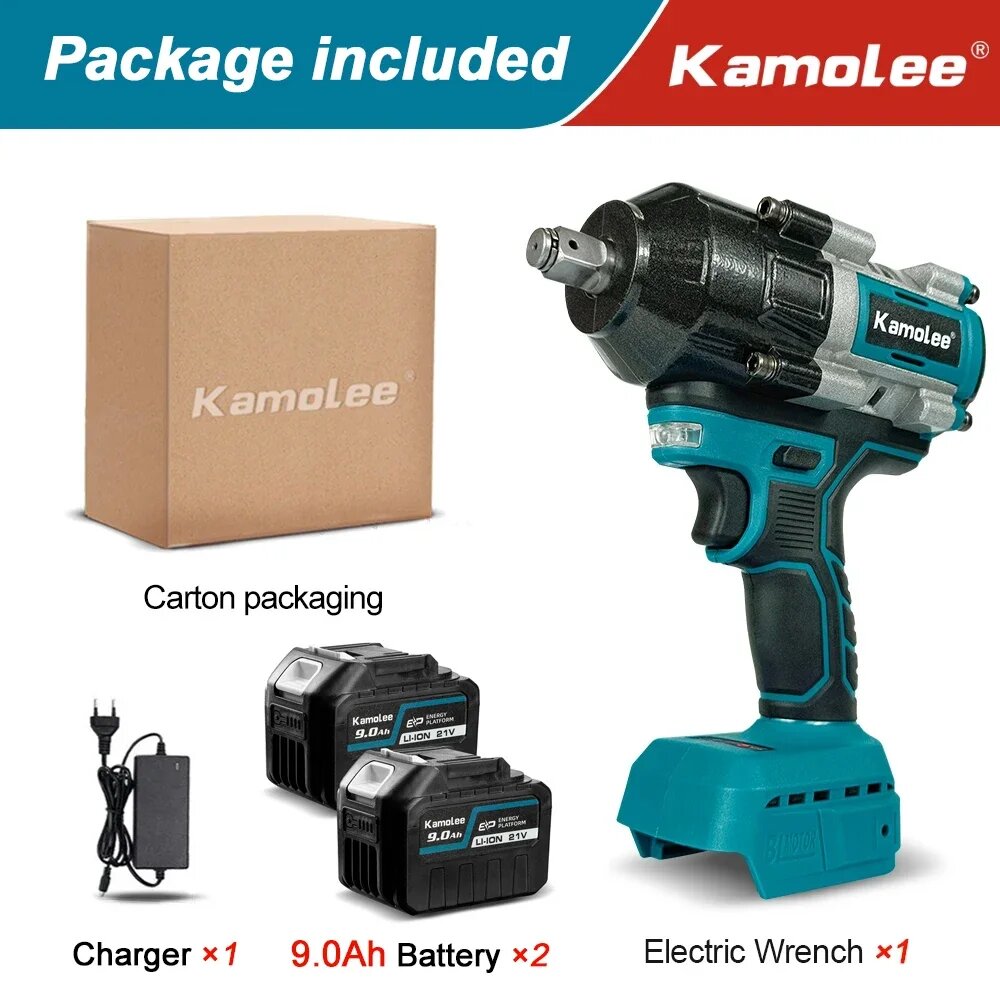 Kamolee 2100N. m Беспроводной ударный ключ 2x9.0Ah Bat Carton