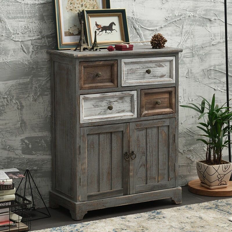 Американский комод из цельного дерева, винтажный шкаф для гостиной