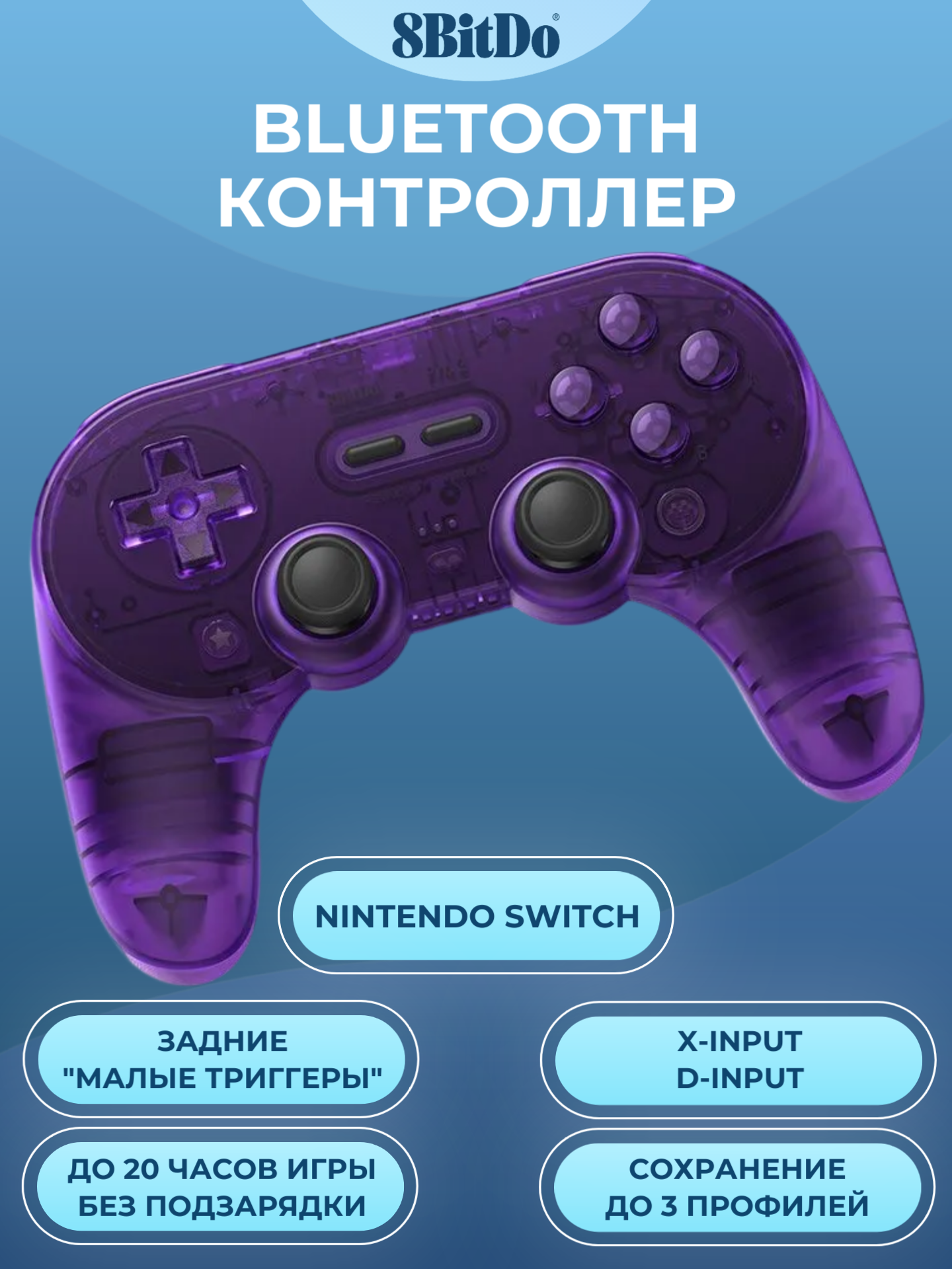Беспроводной геймпад 8BitDo Pro2 для Nintendo Switch, Android, iOS, Steam и ПК, фиолетовый