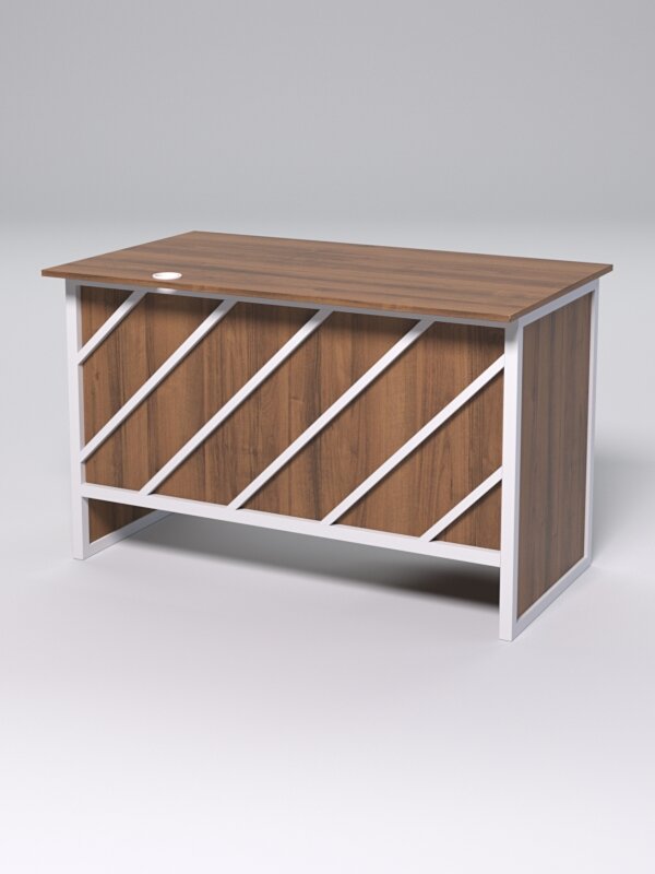 Стол однотумбовый офисный С-06 (правосторонний) "стронг" в стиле лофт декор №2, Орех + металлический каркас Белый