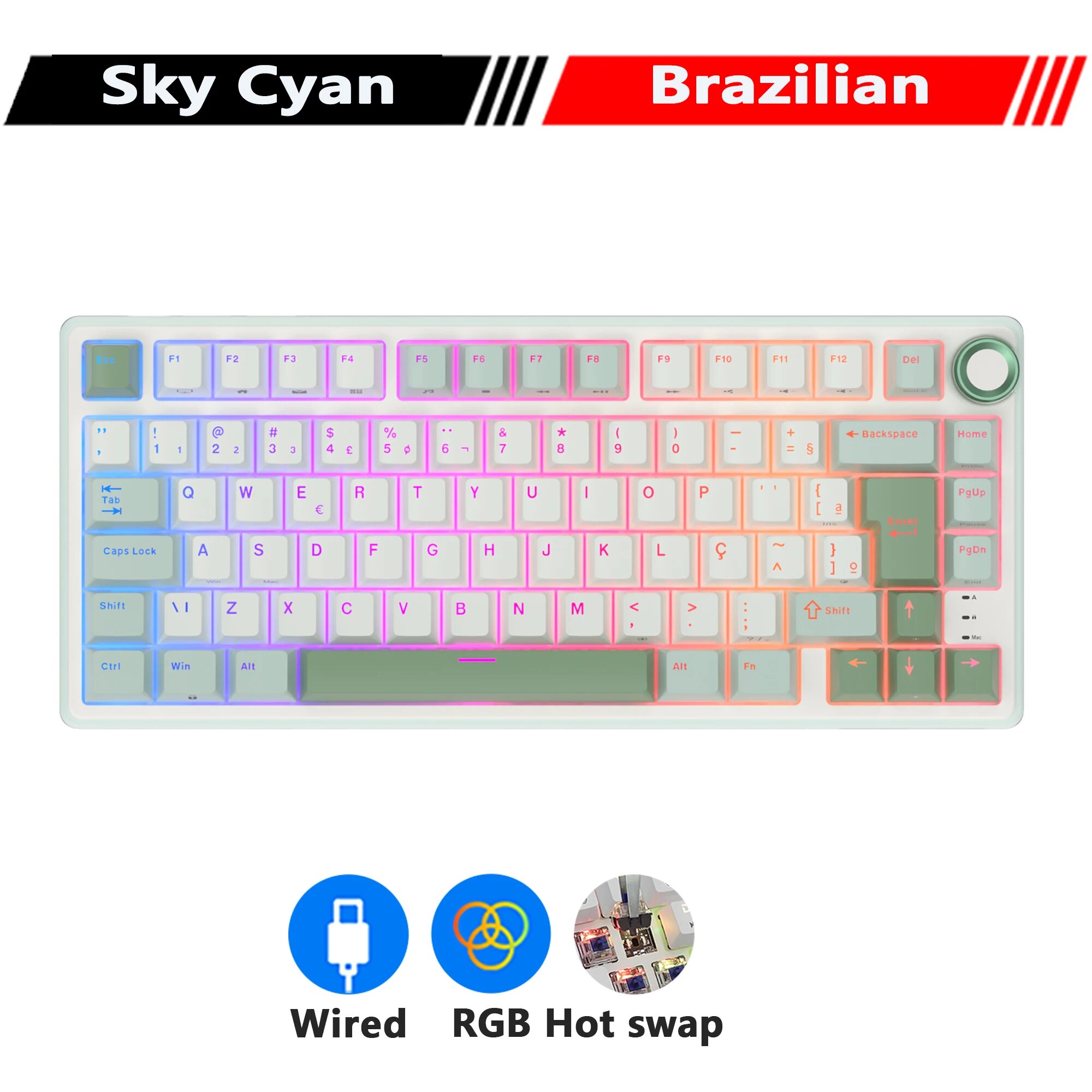 Механическая клавиатура RK R75 Royal Kludge 75 клавиш SkyCyan Silver Switch, Brazilian Sky Cyan