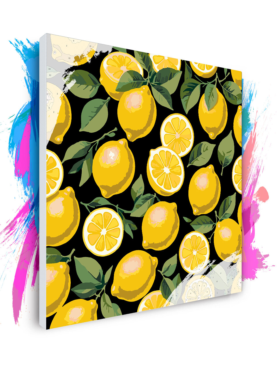 Картина по номерам на холсте Паттерн с лимонами, 100 х 100 см